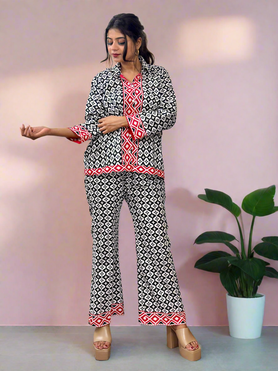 Printed Two Piece Pant and Shirt Set