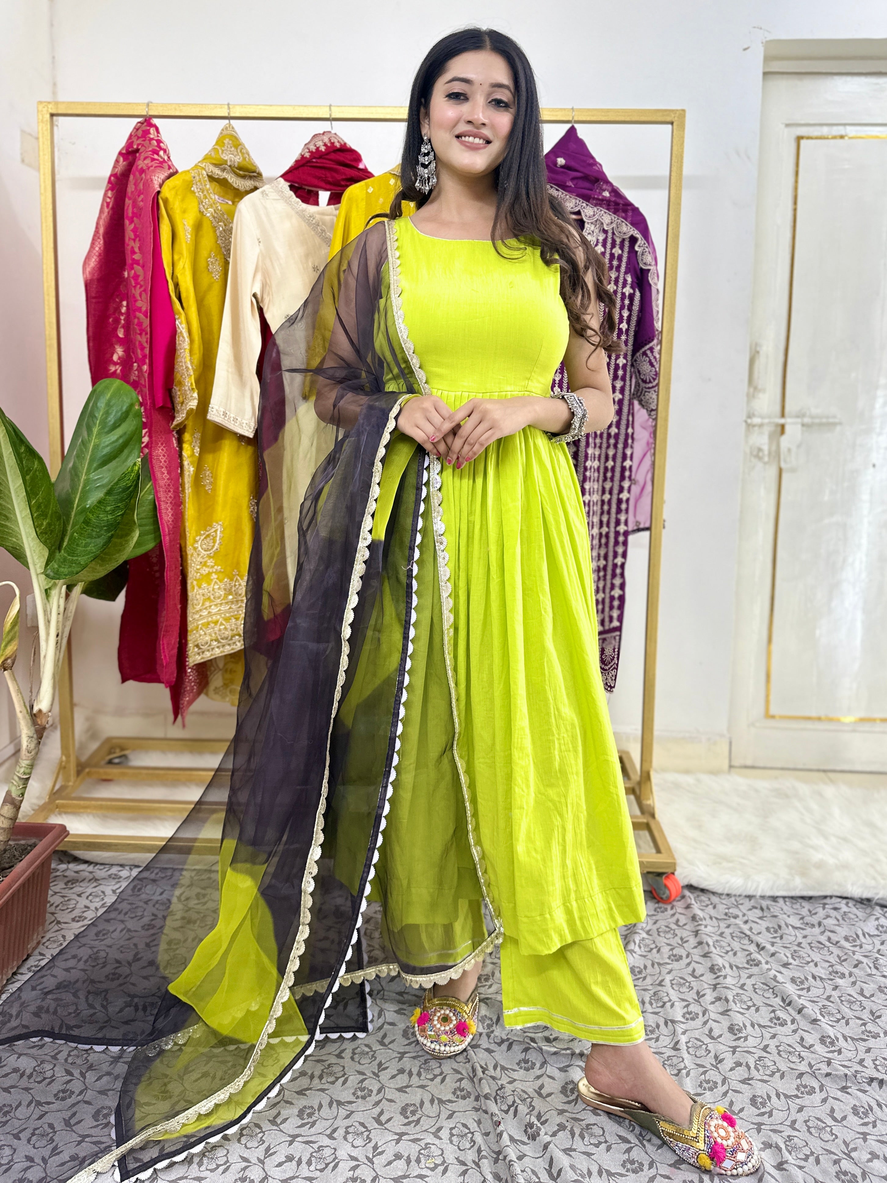 Parrot Green Backless Kurta Set